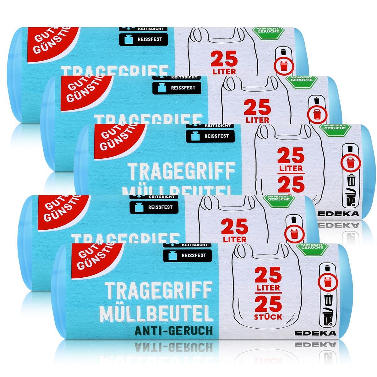 Gut & Günstig Müllbeutel Gut & Günstig Müllbeutel mit Tragegriff 25L/25 Beutel Anti-Geruch (5er ...