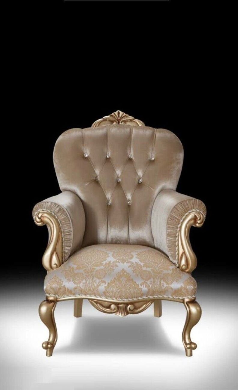 Jvmoebel Chesterfield Sessel Designer Sessel 1 Sitzer Gold Textil