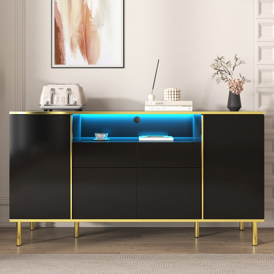 Modfu Sideboard Kommode Led Mit Hochglanz Sideboard B150t40 H80cm