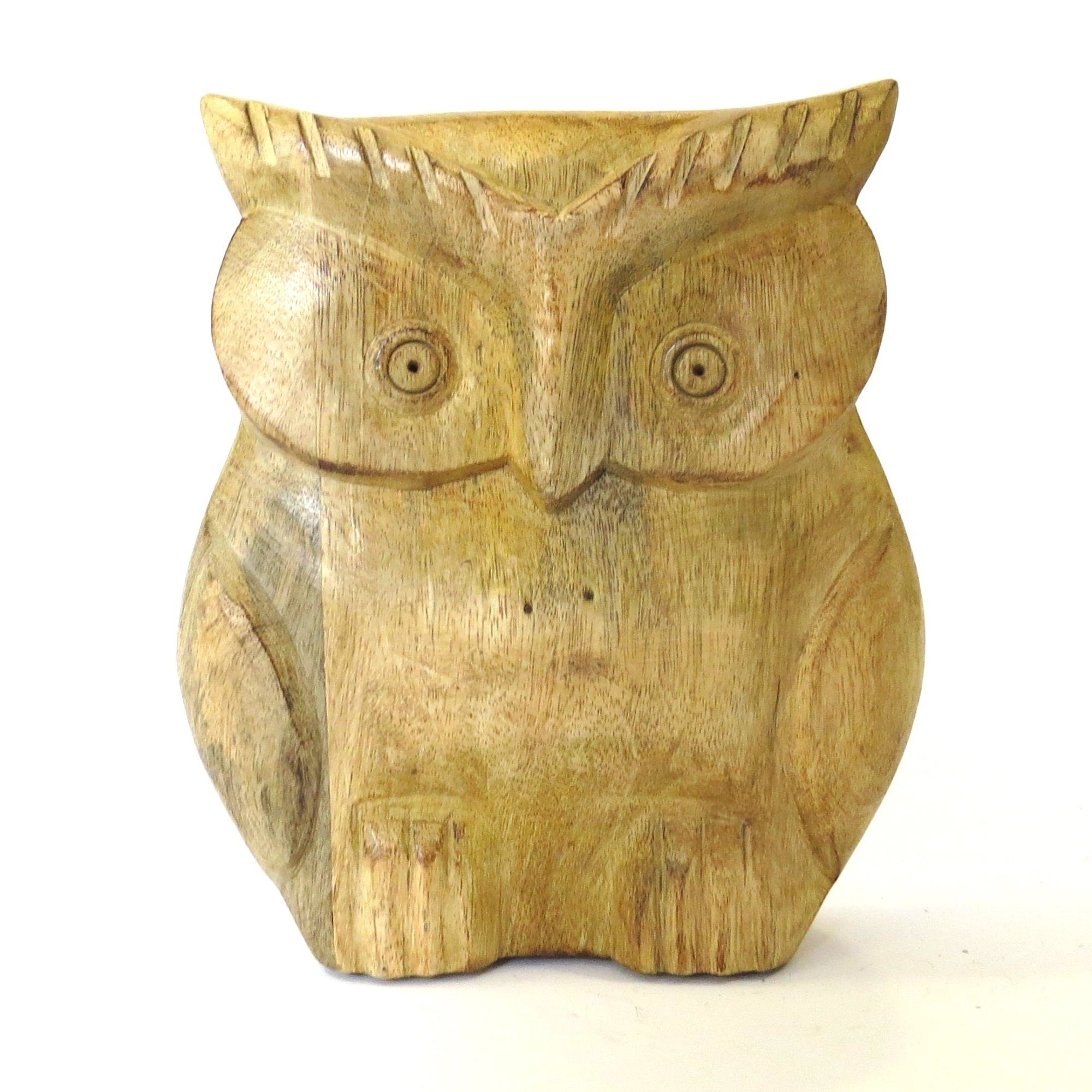 VARIOS Dekofigur Eule Deko Standfigur Skulptur Holz Natur 21 cm, Stehend