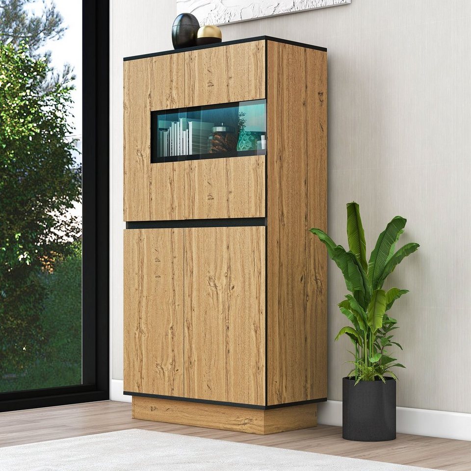Merax Standvitrine Holz Mit Led Beleuchtung Ink Fernbedienung Buffet