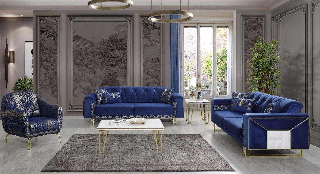 Xlmoebel Wohnzimmer Set Hochwertige Blaue Sofakombination Mit Designer