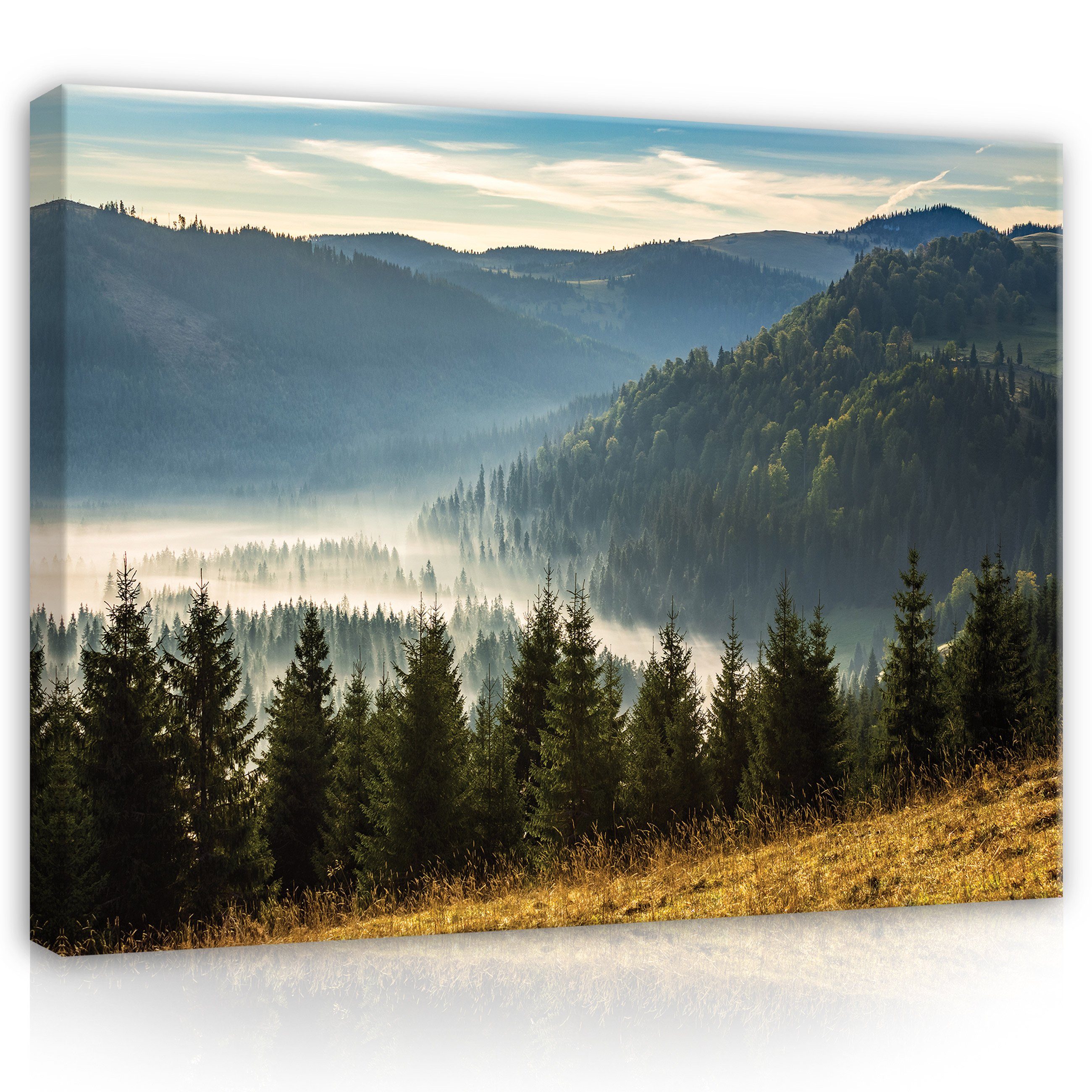 Wallarena Leinwandbild Berge Landschaft Wald Natur Kunst Wandbild XXL Leinwandbilder Modern ...