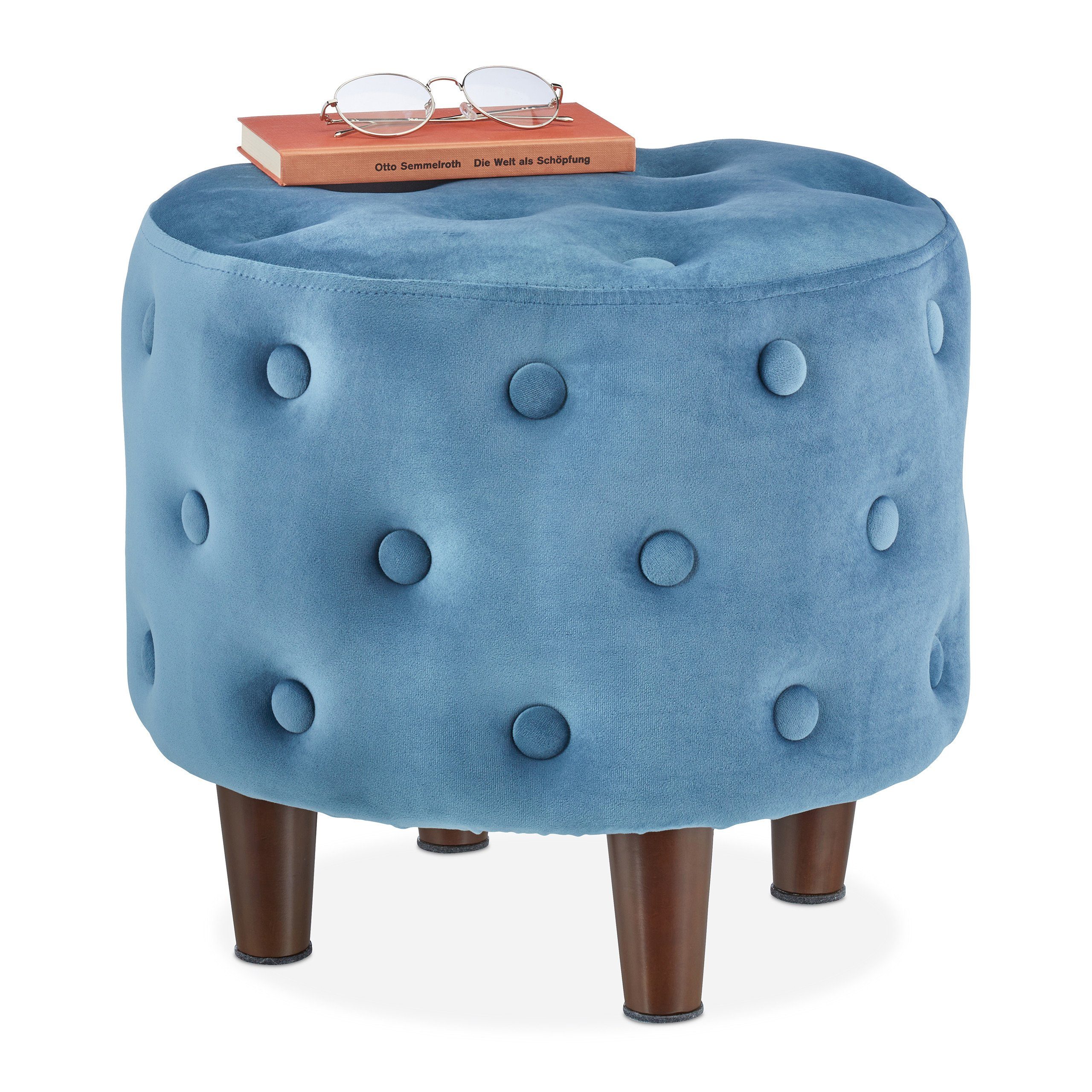 relaxdays Sitzhocker Runder Sitzhocker Samt
