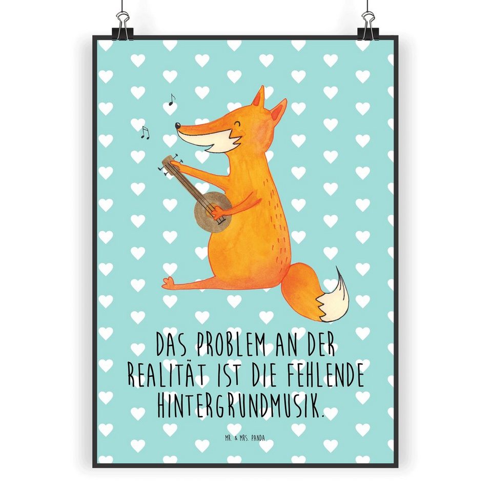 Mr And Mrs Panda Poster Din A5 Fuchs Gitarre Türkis Pastell