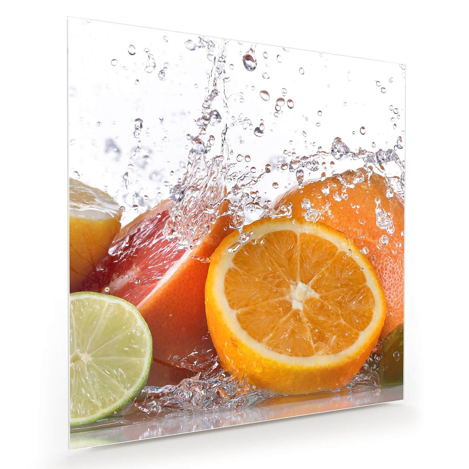 Primedeco Glasbild Wandbild Quadratisch Zitrusfrüchte Auf Splash Mit