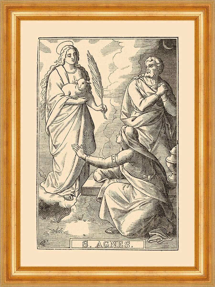 Kunstdruck Die heilige Agnes von Rom Holzstich Sankt A4 1017 Gerahmt, (1 St)