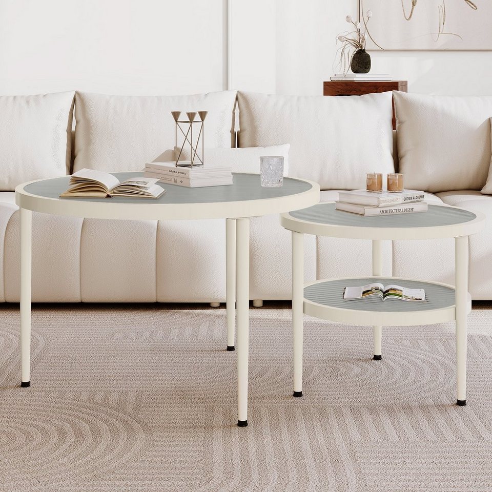 Sweiko Couchtisch 2er Set Beistelltische Mit Runden Glasplatten