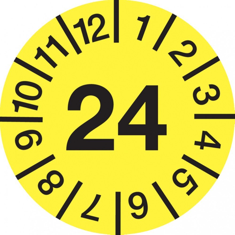 Dreifke Hinweisschild Dreifke® Prüfplakette gelb/schwarz 2024 - 20 mm Folie selbstklebend, 1