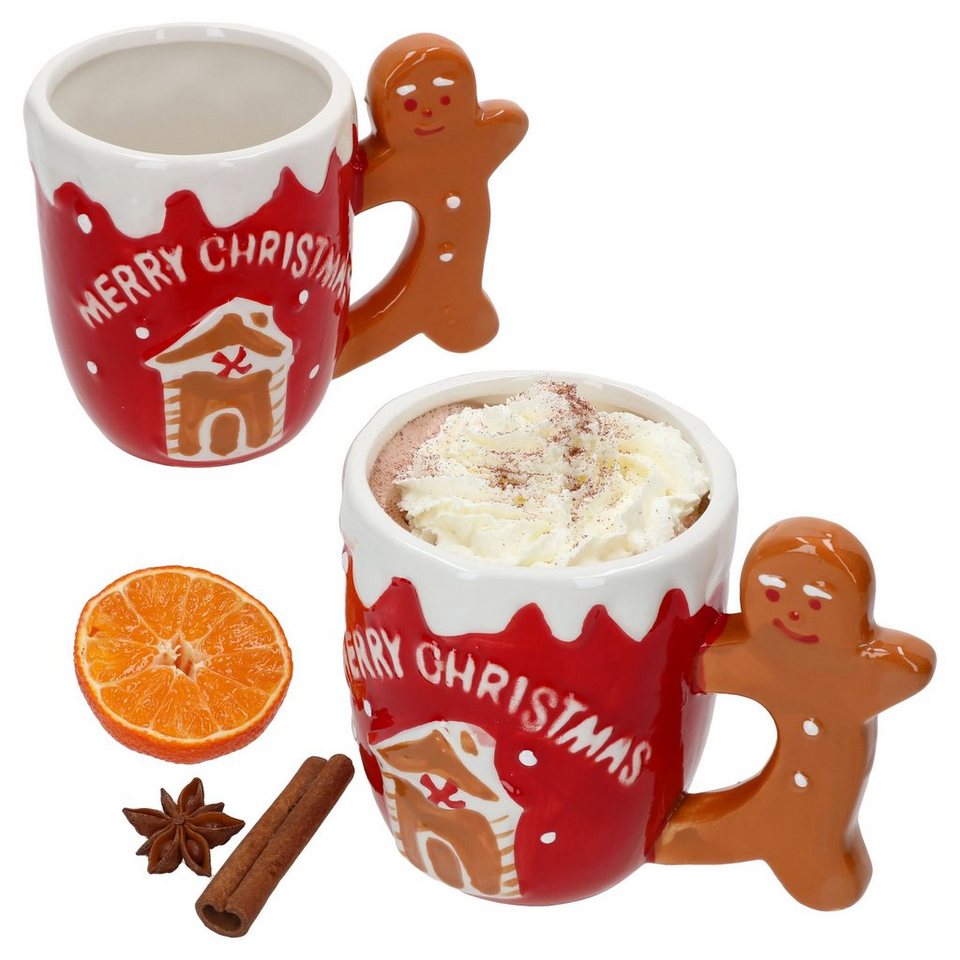 Mambocat Becher 2er Set Kaffeebecher Lebkuchenhaus Xmas Candy Cane
