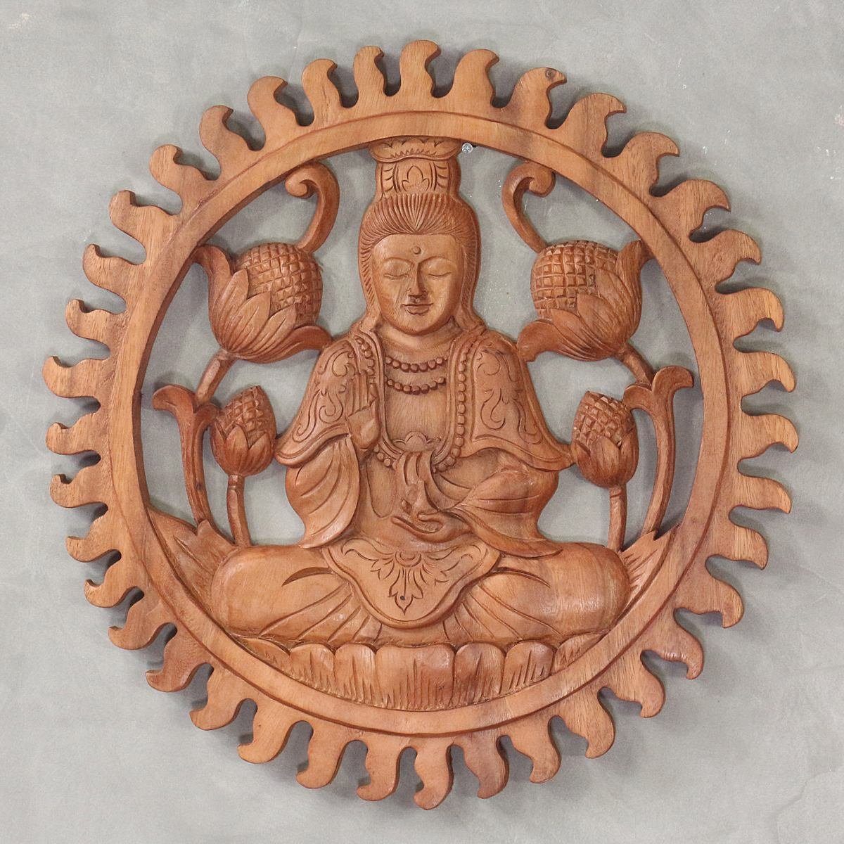 Oriental Galerie Holzbild Wandbild Relief Holz Guanyin Guan Yin 40 Cm