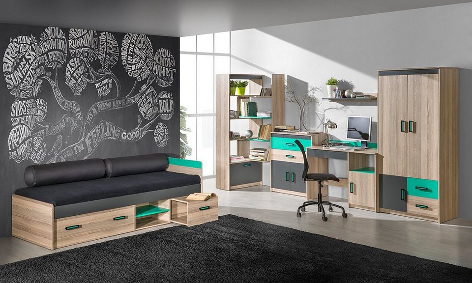 Stylefy Jugendzimmer Set Ulrike Esche Anthrazit Grün Komplettset Set