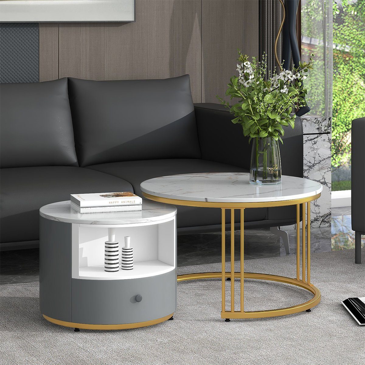 Xdeer Couchtisch 2er Set Couchtisch Couchtisch Rund Tisch Wohnzimmer