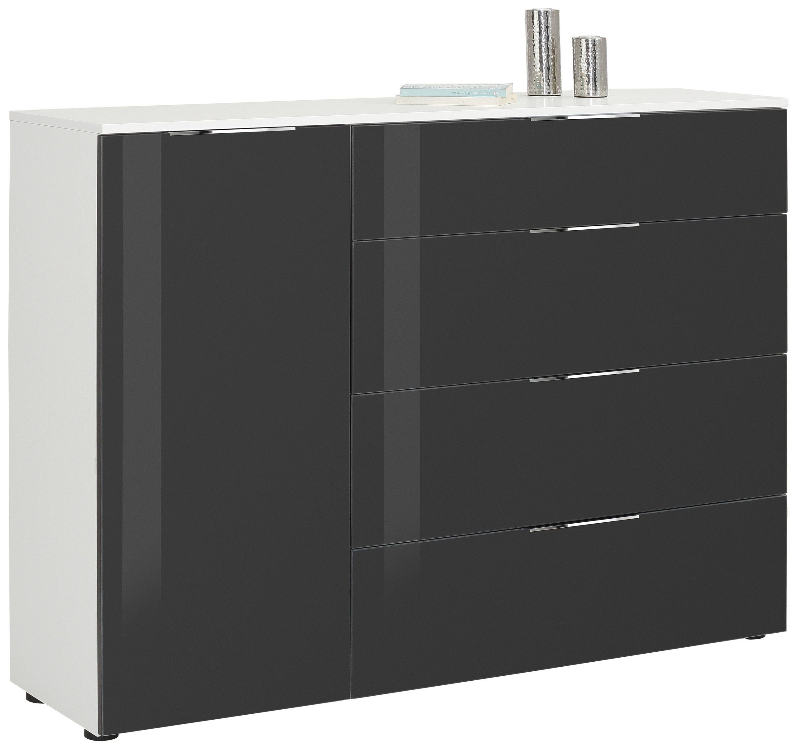 Möbelando Kommode 78123458 In Weiß Matt Glas Anthrazit Mit 4