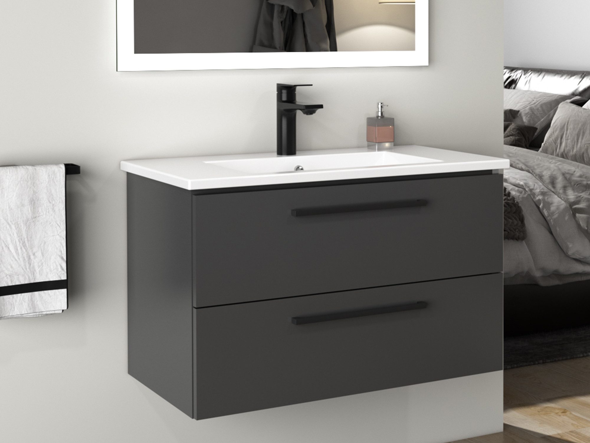 Aqua Bagno Badmöbel Set Badschrank Mit Waschbecken Graphit Lackiert