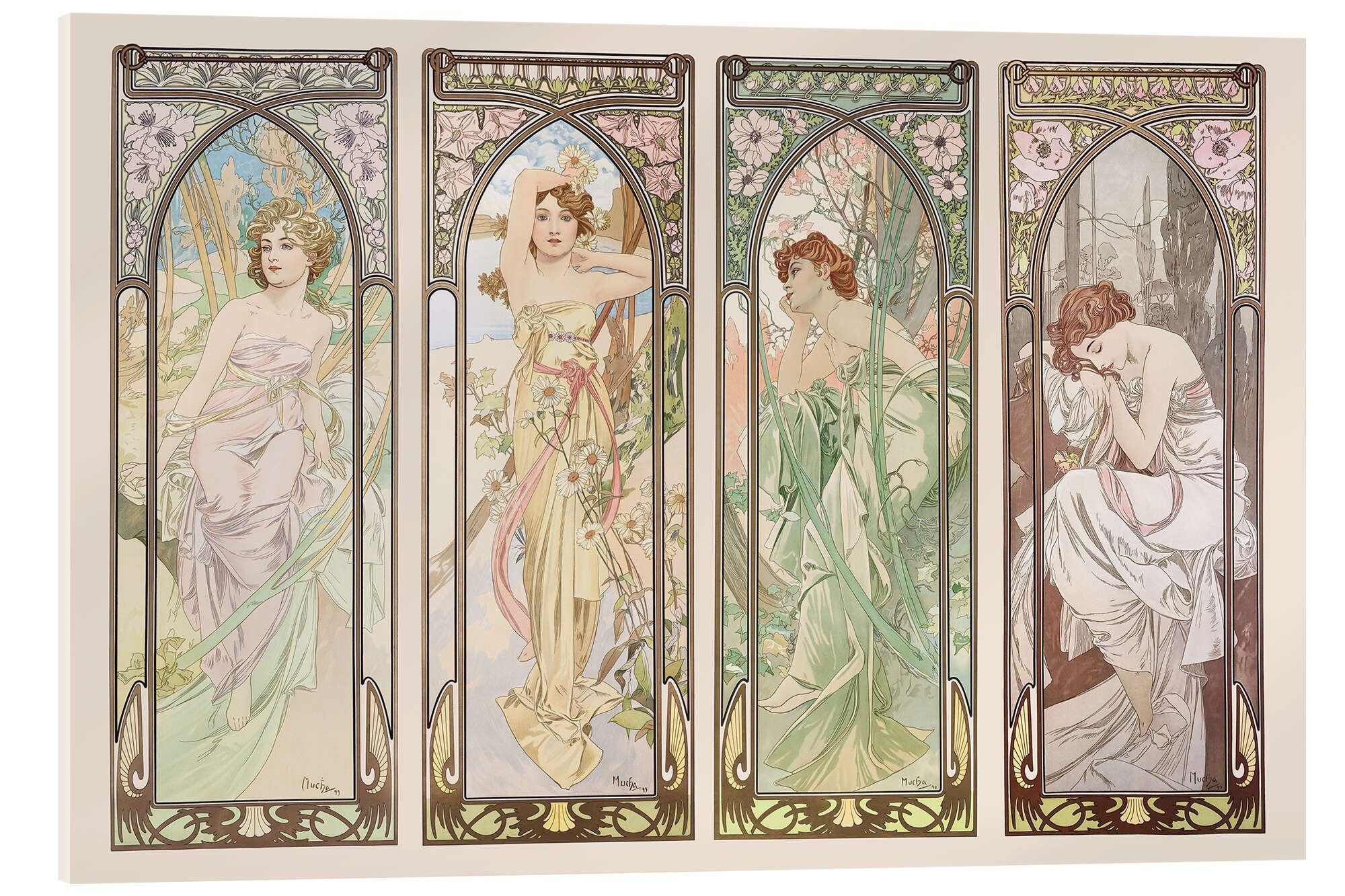 Posterlounge Acrylglasbild Alfons Mucha, Die Vier Tageszeiten, 1899, Wohnzimmer Vintage Malerei