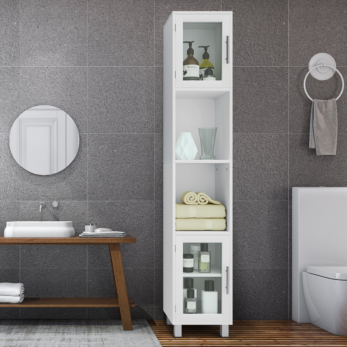 Costway Hochschrank Mit 5 Fächern 2 Schränken Verstellbare Regal 180cm