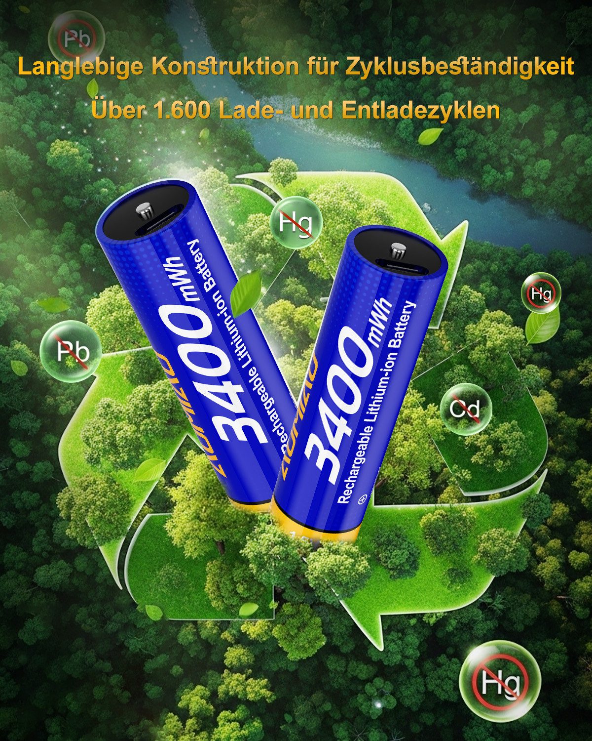 AOMIAO wiederaufladbare batterien AA mit Ladegerät, 1,5V Akku Mignon AA ...