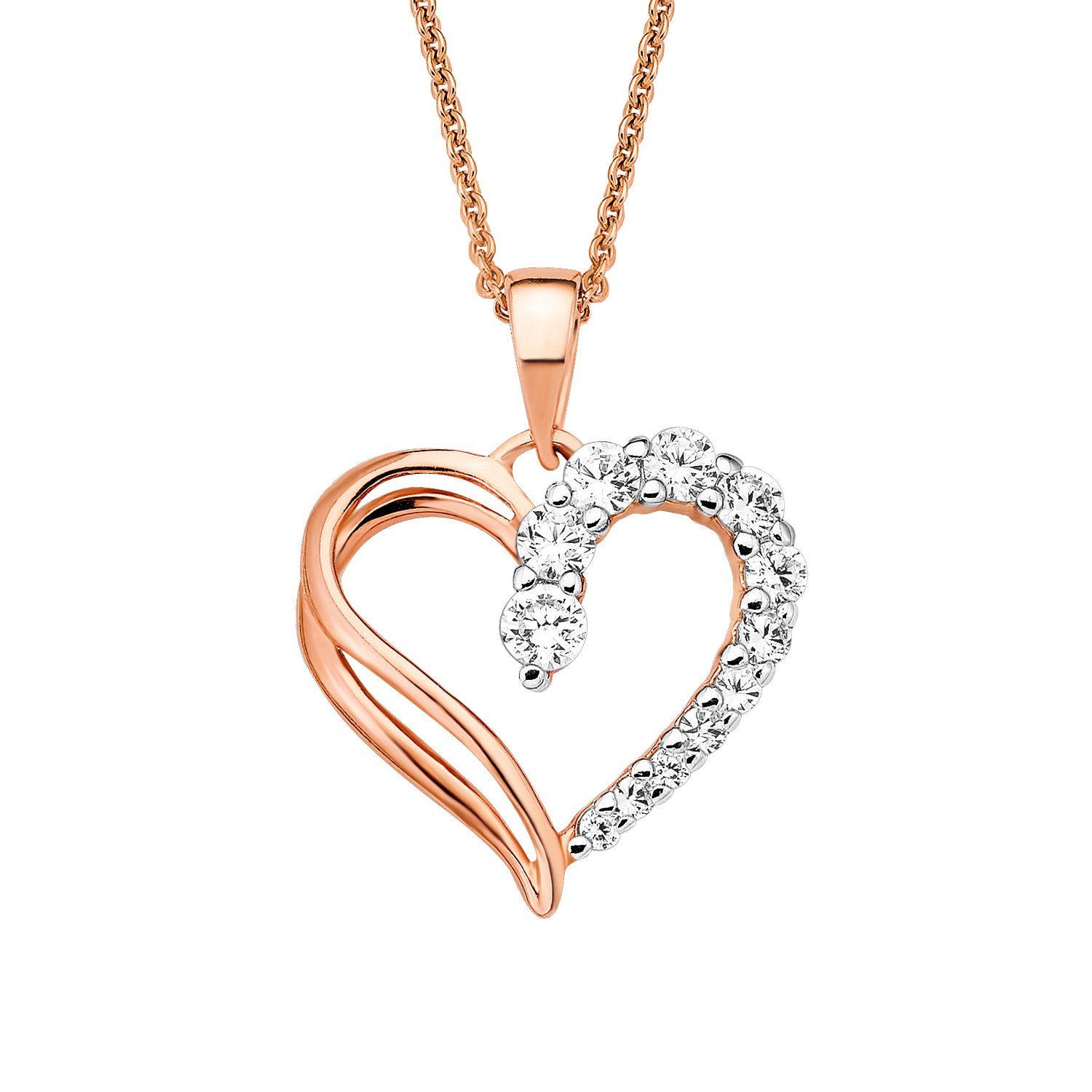 Amor Kette mit Anhänger für Damen, 925 Sterling Silber, Zirkonia synth., Herz (2-tlg., Kette mit ...
