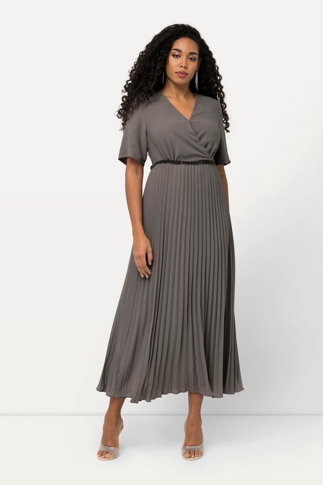 Ulla Popken Cocktailkleid Maxikleid Plissee Wickeloptik V Ausschnitt
