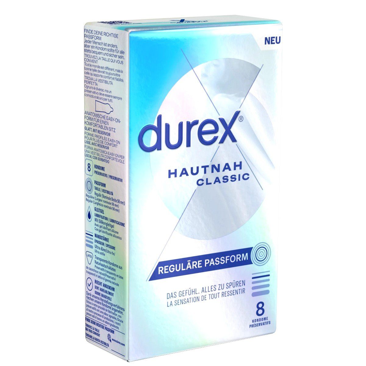 durex Kondome Hautnah Ultra Dünn Packung mit, 8 St., ultra dünne Markenkondome mit Easy-On™-Passform