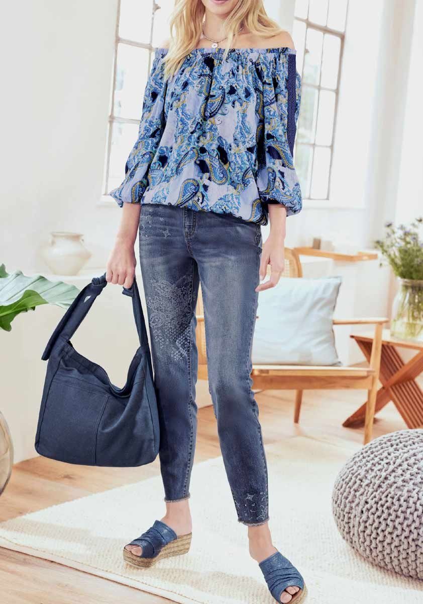 Heine Push Up Jeans Linea Tesini Damen Designer Push Up Jeans Blue
