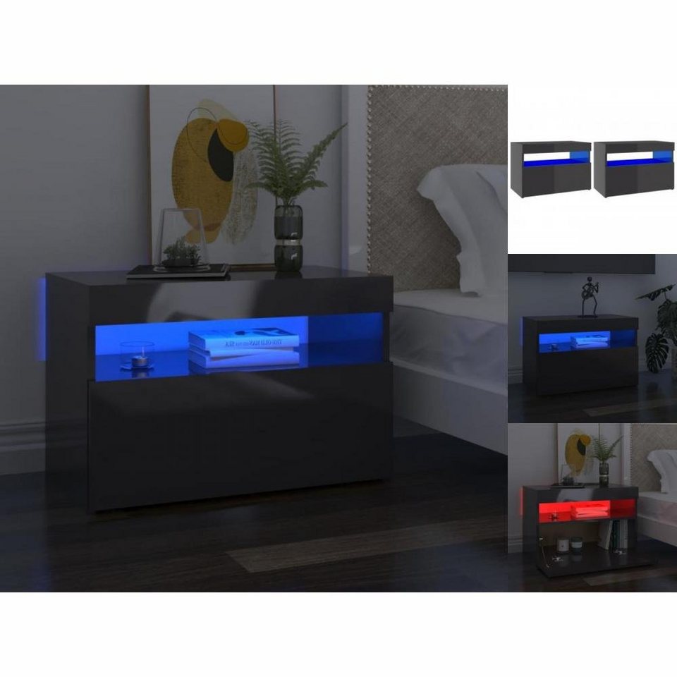 Vidaxl Nachttisch Nachttische Mit Led Leuchten 2 Stk Hochglanz Grau