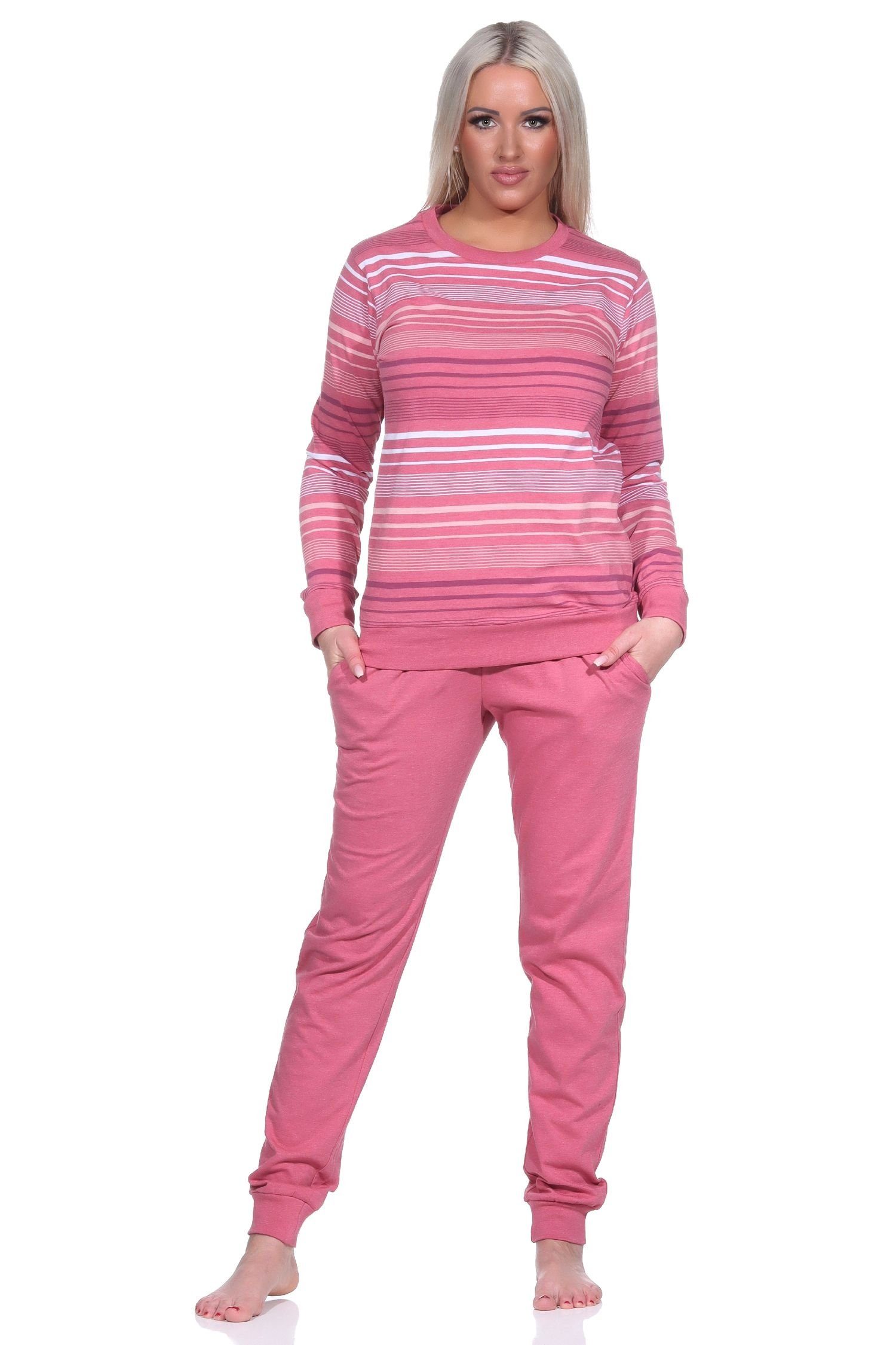 Normann Pyjama Damen Schlafanzug Langarm Pyjama In Streifenoptik Mit