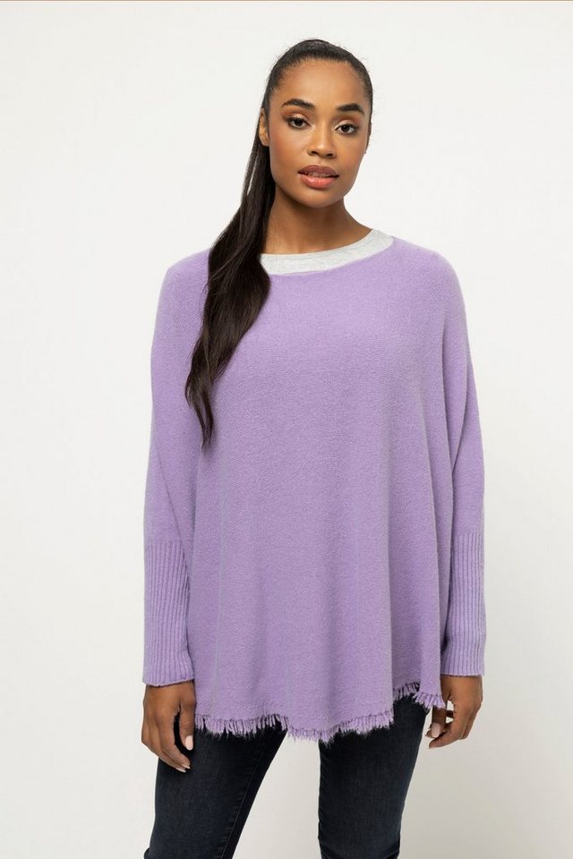 Gina Laura Strickpullover Pullover Oversized Fransensaum Rundhals Langarm