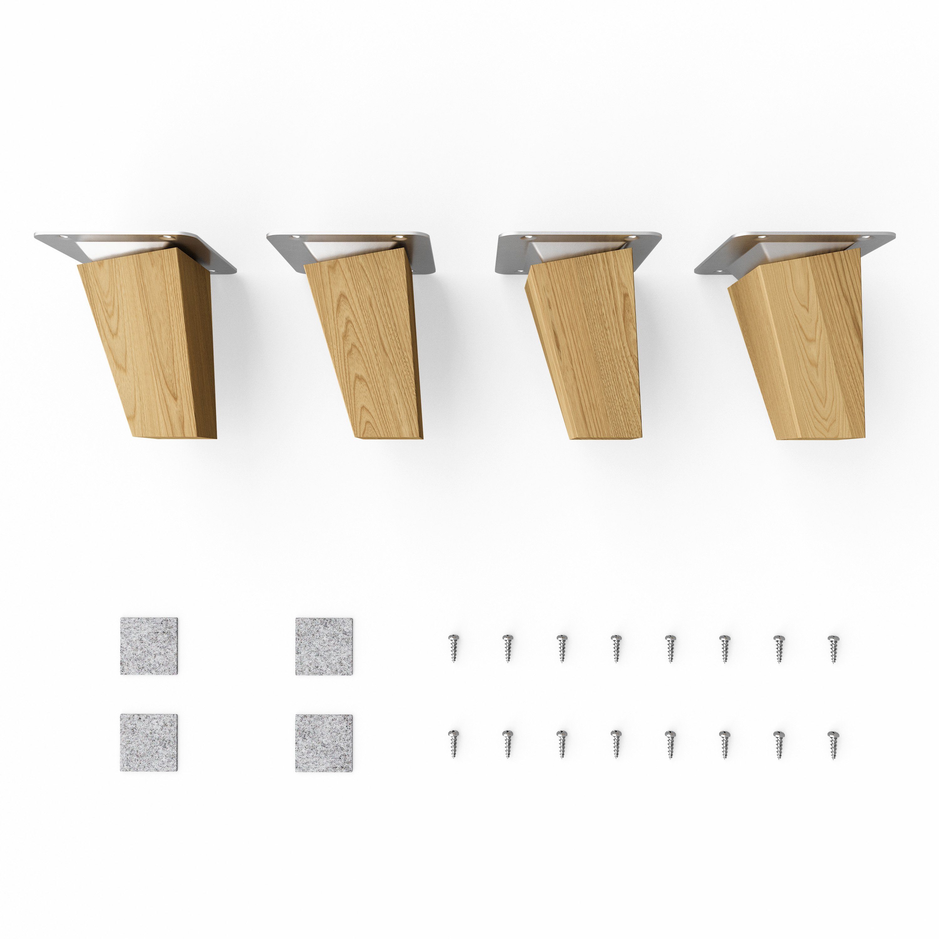 Sossai® Möbelfuß Holzfüße Eckig Schräge Ausführung Eiche 4 St 8cm