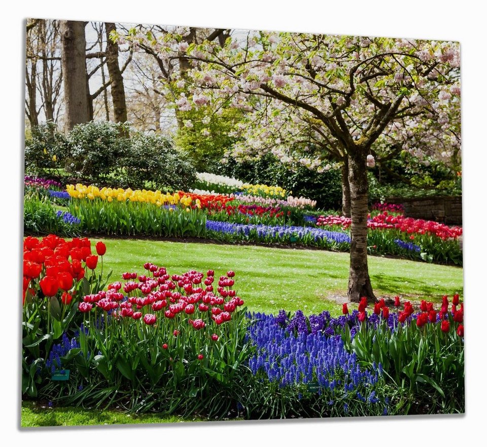 Wallario Herd Abdeckplatte Bunte Blumen Und Kirsch Baum Im Park Blühen