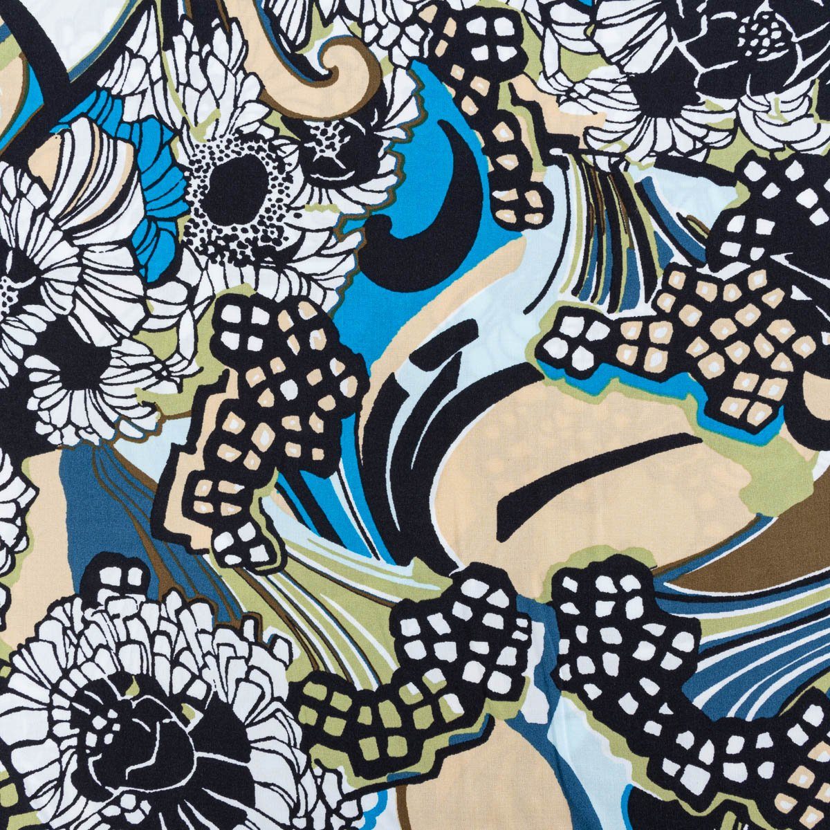 SchÖner Leben Stoff Viskose Popeline Stoff Retro Blumen Blau Grün 1