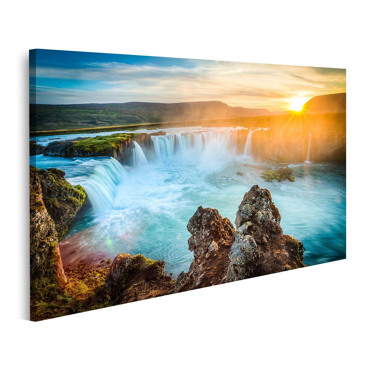 islandburner Leinwandbild Bild auf Leinwand Godafoss Wasserfall Wandbild Poster Kunstdruck Bilde