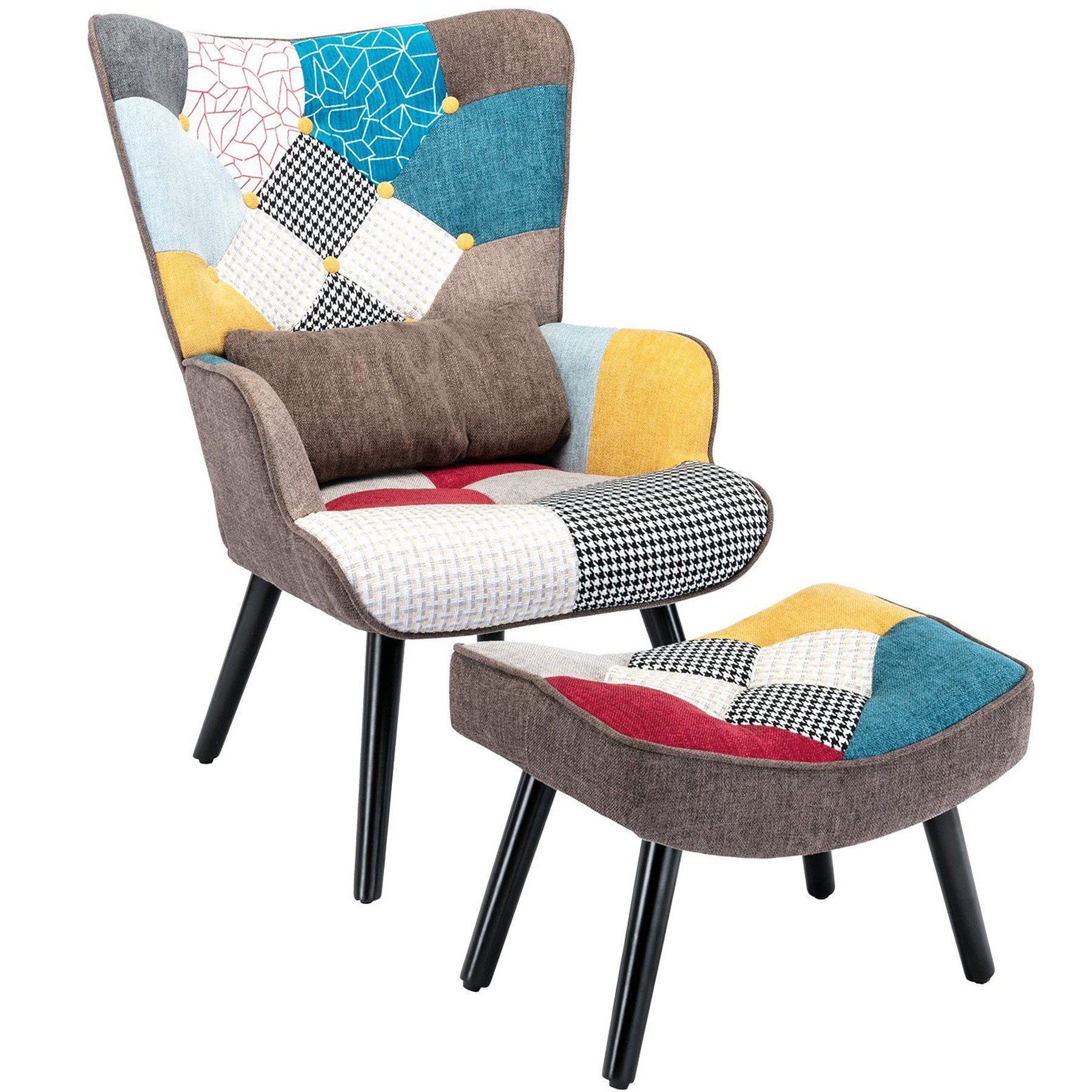 HomeMiYN Ohrensessel Relaxsessel Lehnstühle Patchwork Ohrensessel mit ...