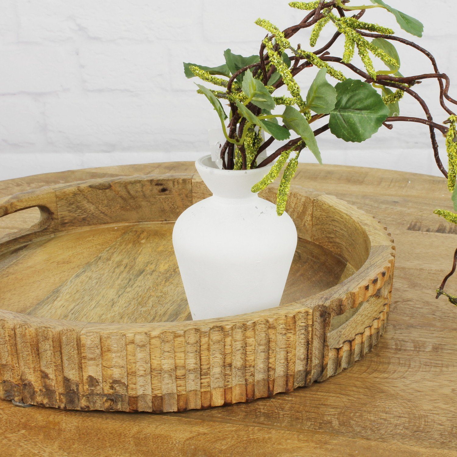 Macosa Home Dekotablett Serviertablett Holz 31 cm Tablett rund ...