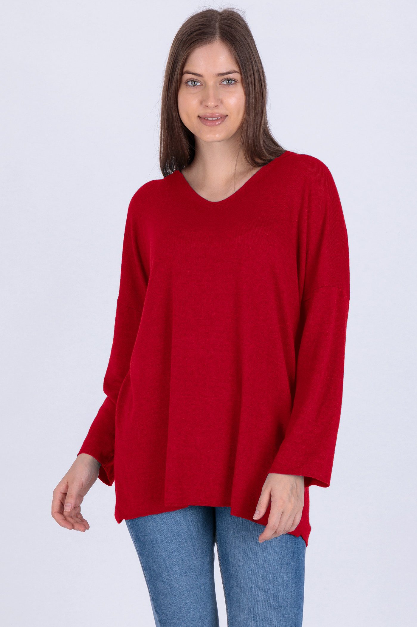 PEKIVESSA Strickpullover Feinstrick Pullover Damen langarm Pulli (1-tlg) mit V-Ausschnitt