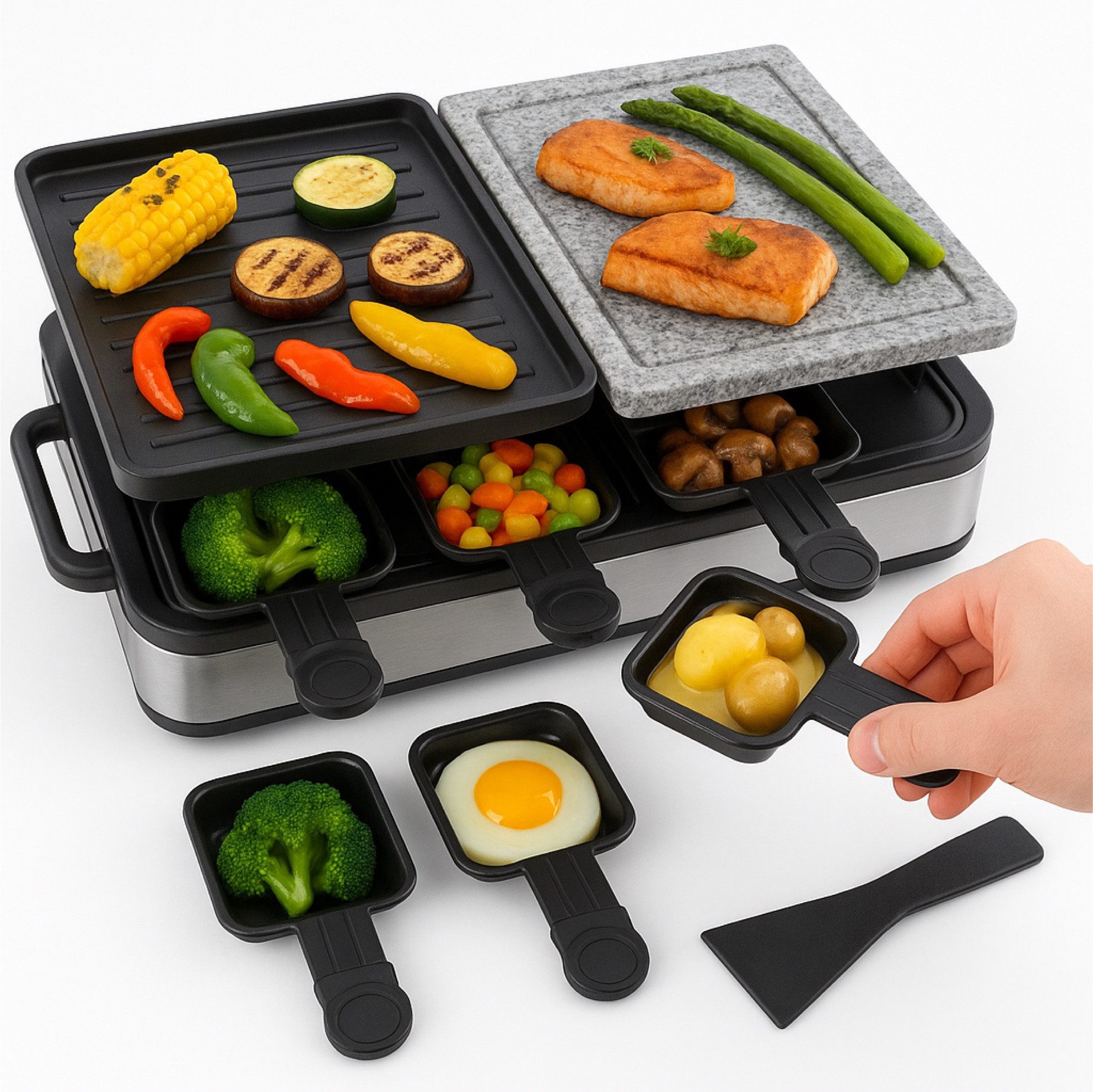 Everhomely® Raclette 8 Personen Set Raclette Grill - Mit Grillplatte, 8 ...
