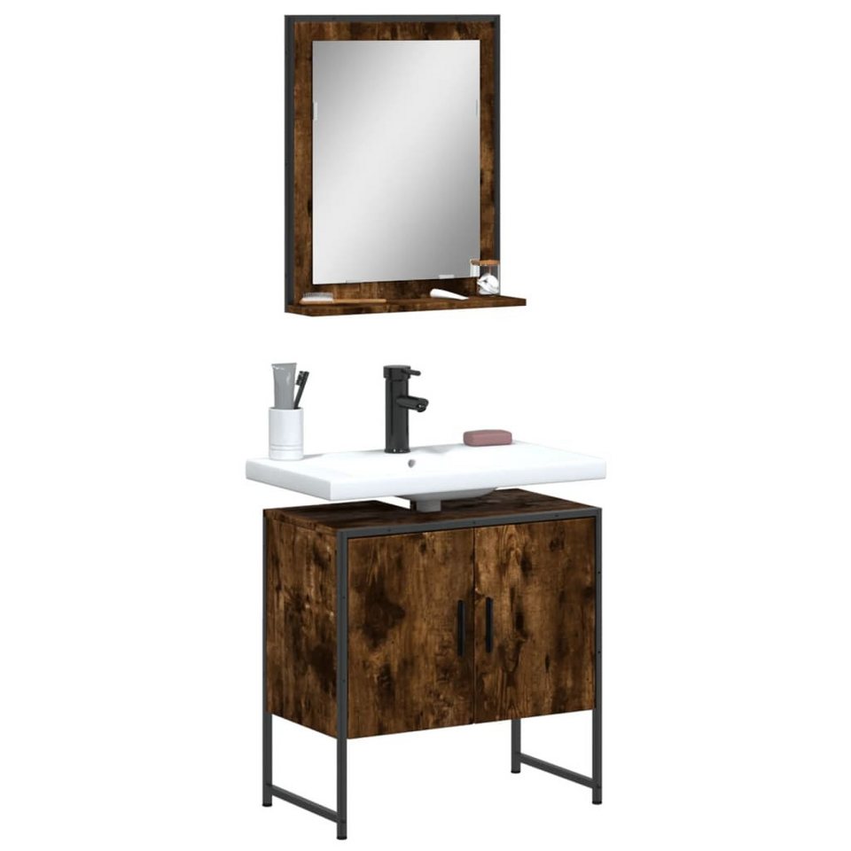 Vidaxl Badezimmer Set 2 Tlg Badmöbel Set Räuchereiche Holzwerkstoff
