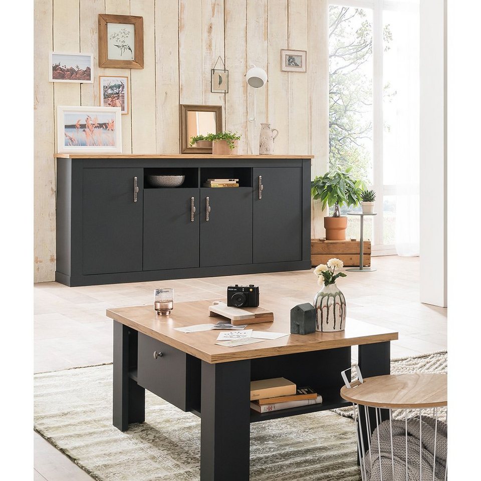 Lomadox Wohnwand Cesena 61 2 St 2 Tlg Anthrazit Mit Wotan Eiche Nb