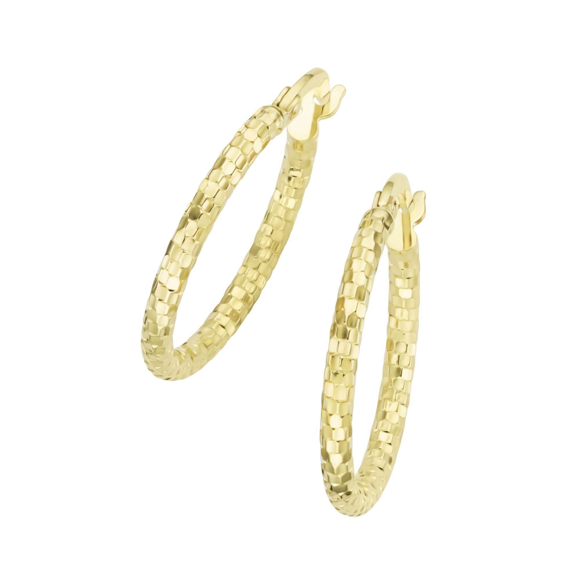 Luigi Merano Paar Creolen strukturiert & glänzend, Gold 585, ø aussen ca. 19 mm