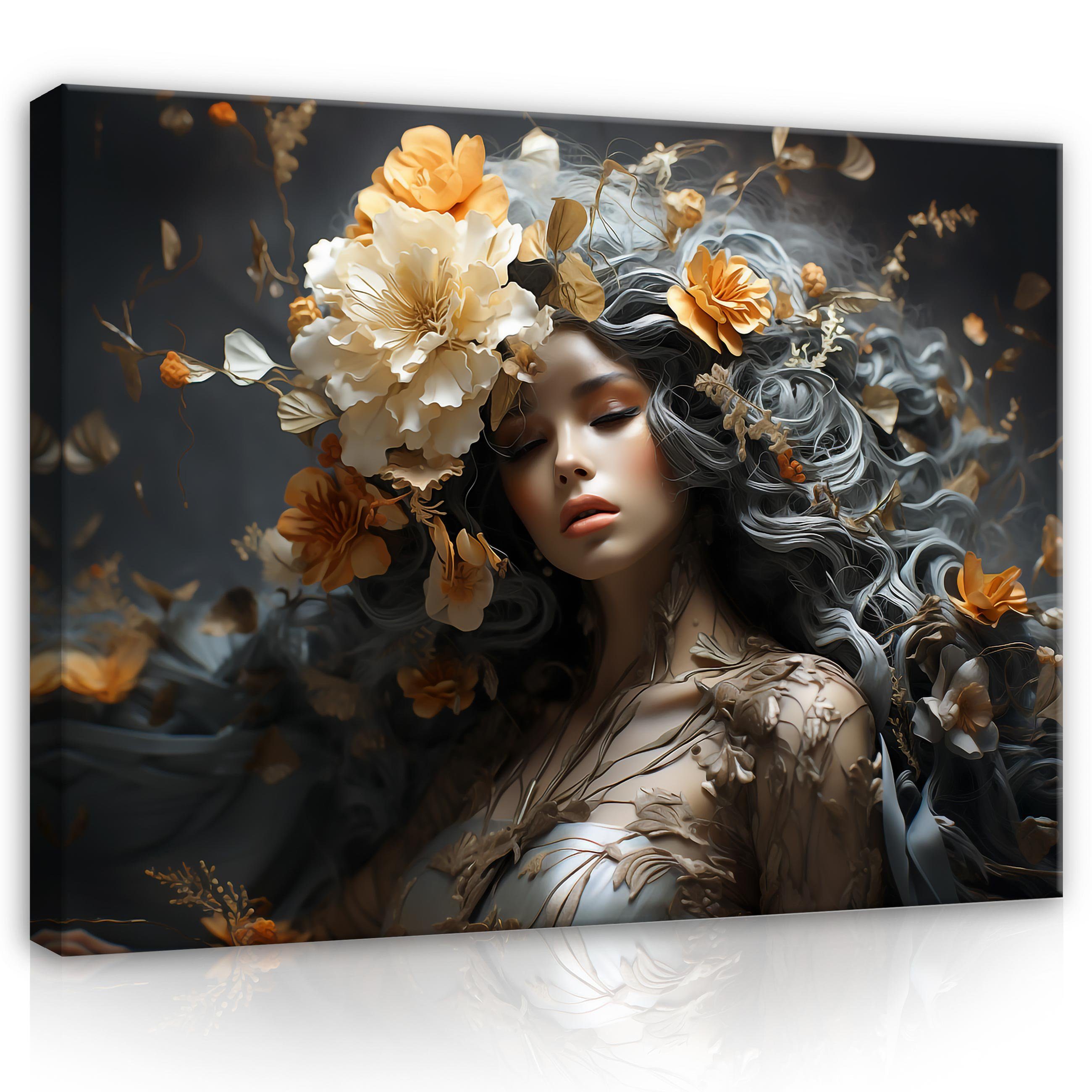 Wallarena Leinwandbild Frau Blumen Kunst Wandbild Xxl Leinwandbilder