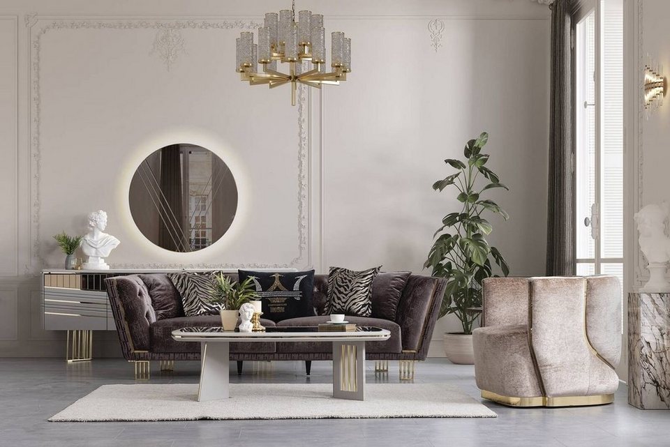 Jvmoebel Wohnzimmer Set Stilvolle Couchgarnitur Dreisitzer Sessel