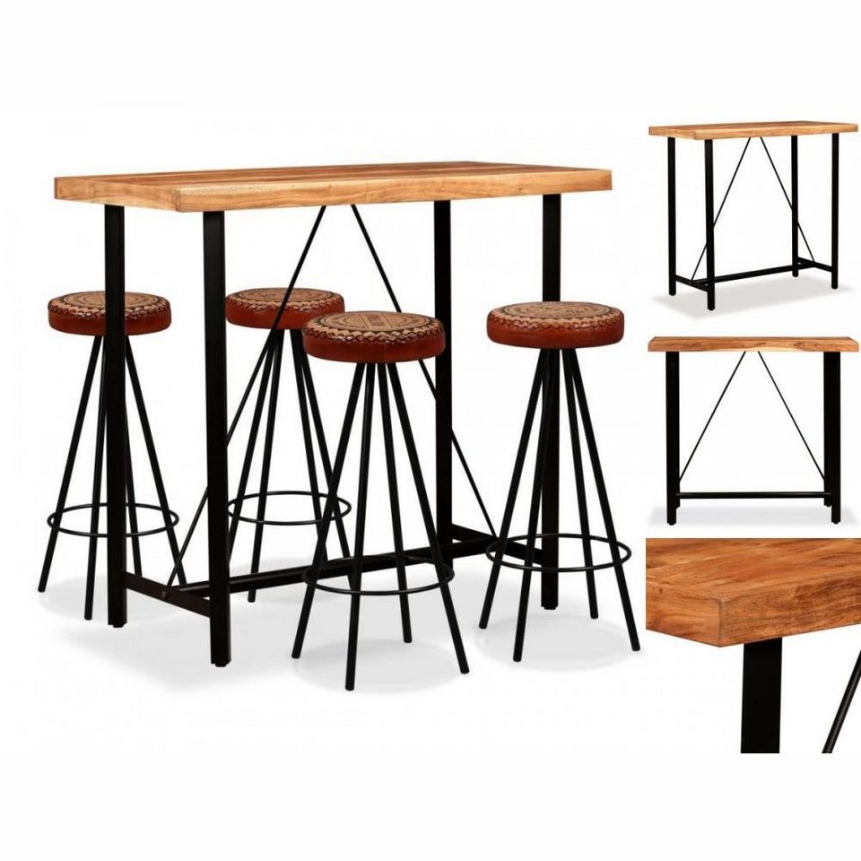 Vidaxl Sitzgruppe Bar Set 5 Tlg Akazie Massivholz Echtleder Und Canvas