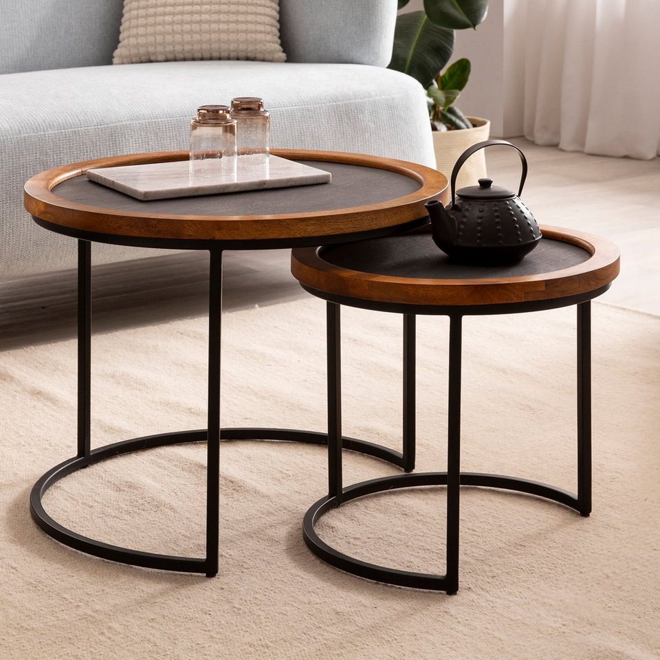 Finebuy Satztisch Fb95679 Couchtisch 2er Set Mango Massivholz