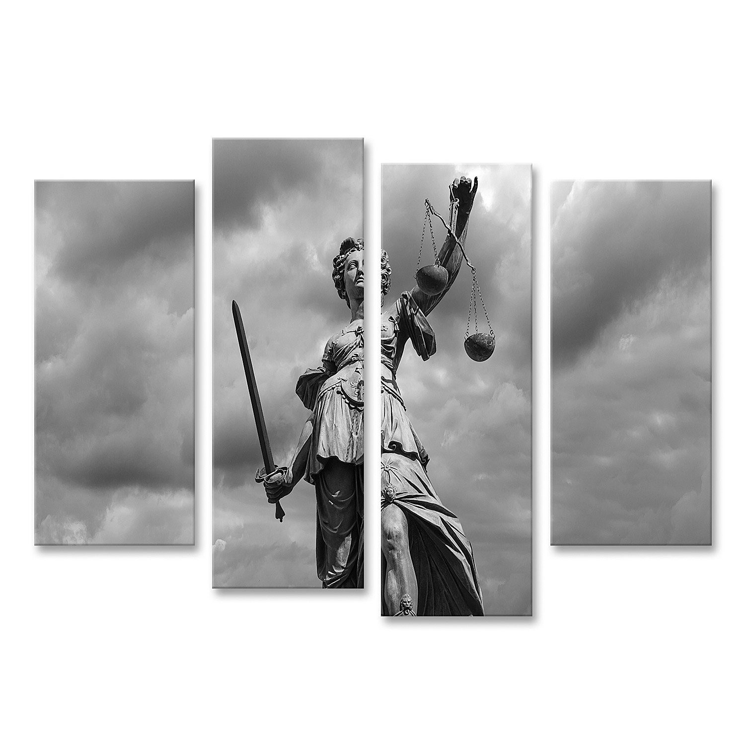 islandburner Leinwandbild Bild auf Leinwand Schwarz-Weiß-Statue der Gerechtigkeit Göttin Justiti