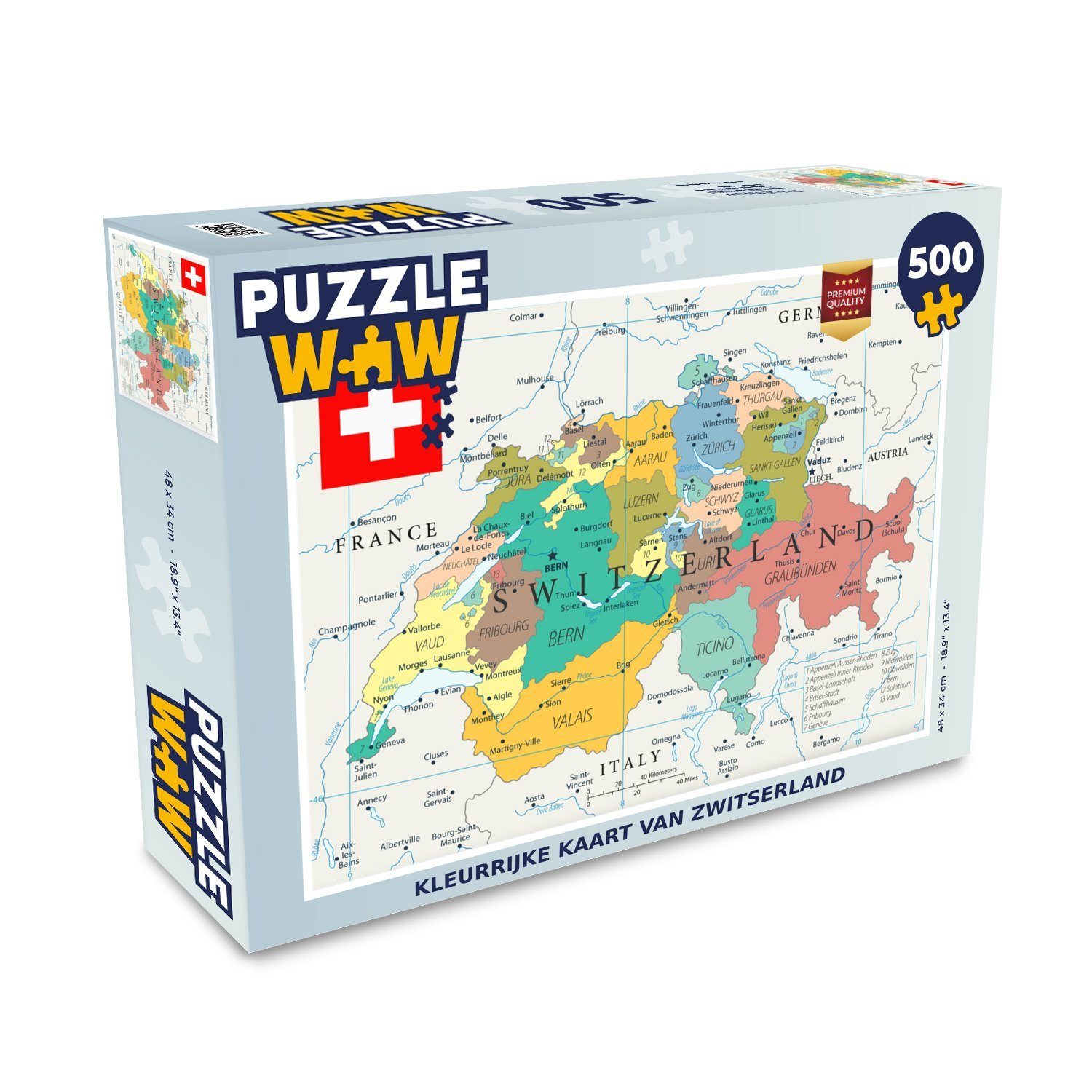 MuchoWow Puzzle Bunte Landkarte der Schweiz, 500 Puzzleteile, Foto-Puzzle, Bilderrätsel ...