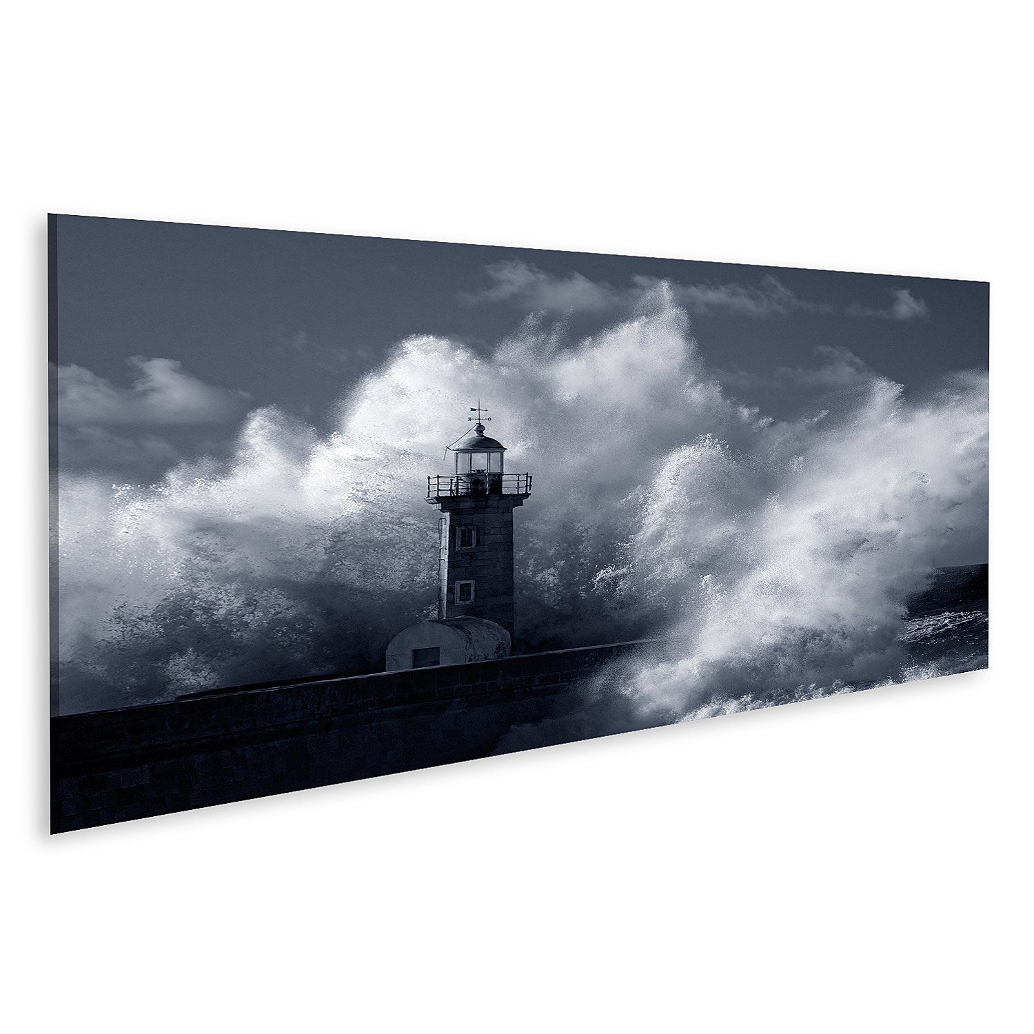 islandburner Leinwandbild Bild auf Leinwand Große Ozean Stürmischen Wellen Über Alte Leuchtturm