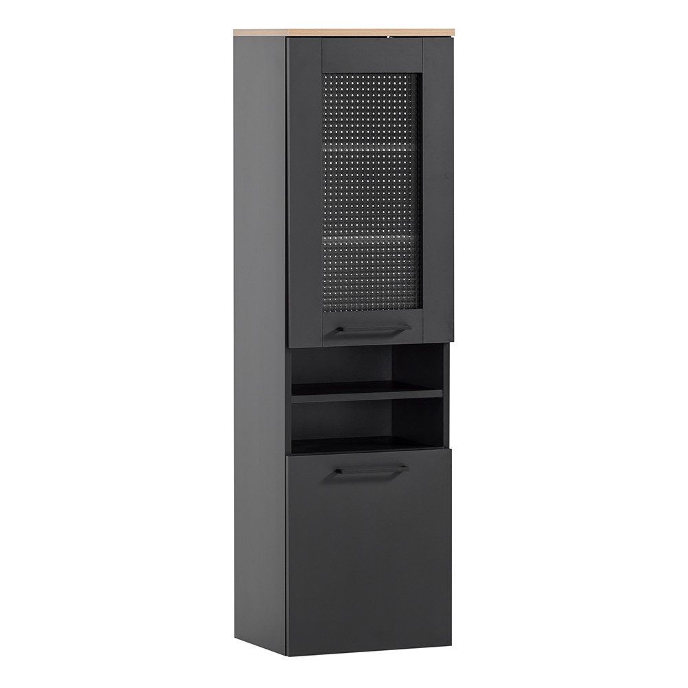 Lomadox Hochschrank Mason 80 Schwarz Matt Eiche Badschrank Midischrank