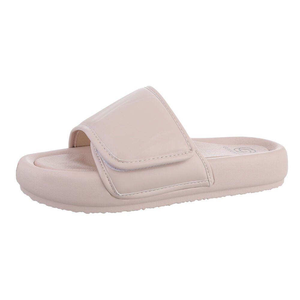 Ital Design Damen Mules Freizeit Sandalette Flach Pantoletten In Altrosa