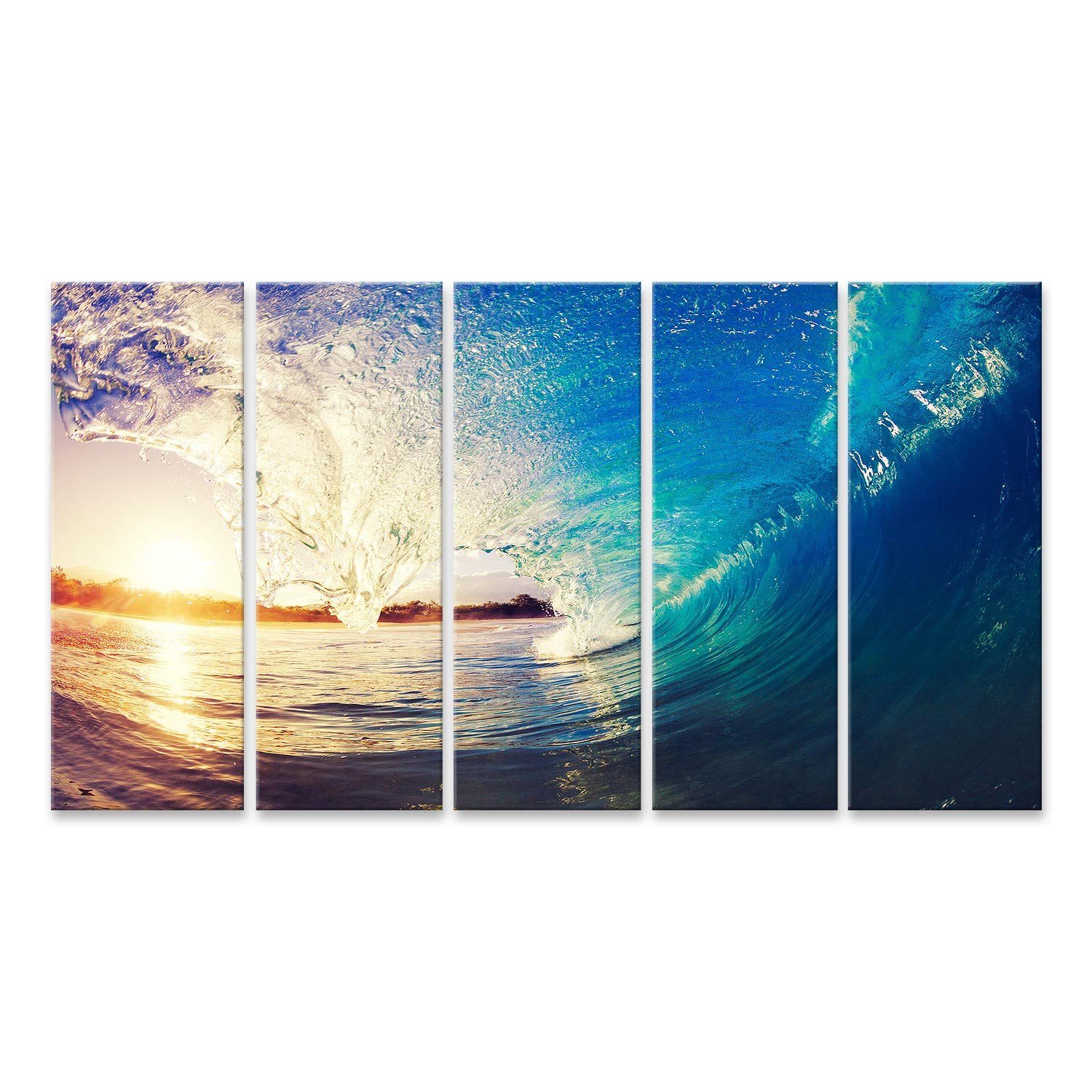 islandburner Leinwandbild Bild auf Leinwand Ocean Wave At Sunrise 170x80cm 5-teilig XXL